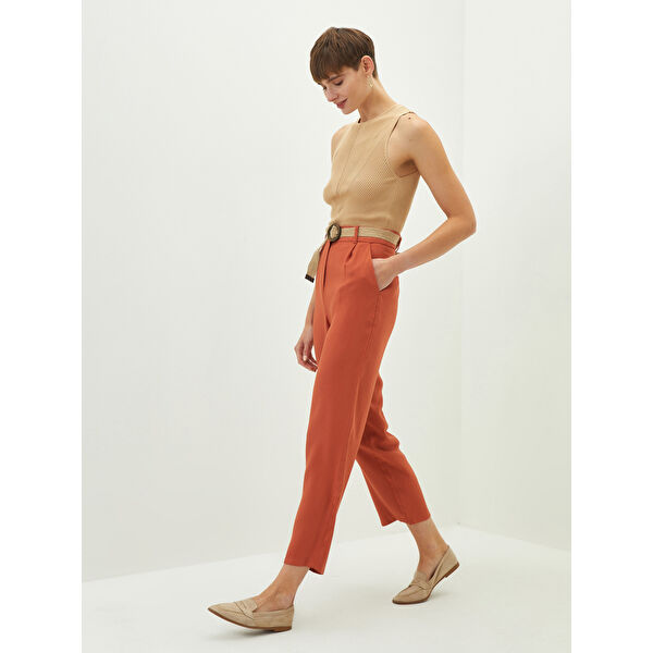 Yüksek Bel Bol Fit Kemer Detaylı Gabardin Kadın Pantolon