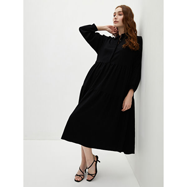 Gömlek Yaka Düz Uzun Kollu Kadın Elbise Gömlek Yaka Düz Uzun Kollu Kadın Elbise