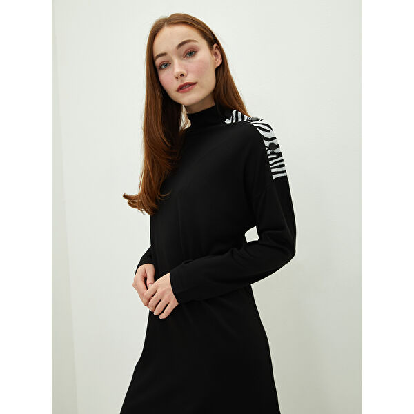 Balıkçı Yaka Desenli Uzun Kollu A Kesim Kadın Elbise