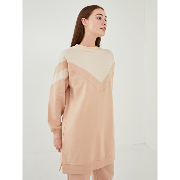 Bisiklet Yaka Renk Bloklu Uzun Kollu Kadın Tunik