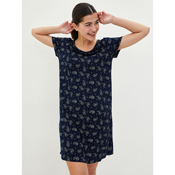 LCW DREAM Bisiklet Yaka Puantiyeli Kısa Kollu Kadın Gecelik