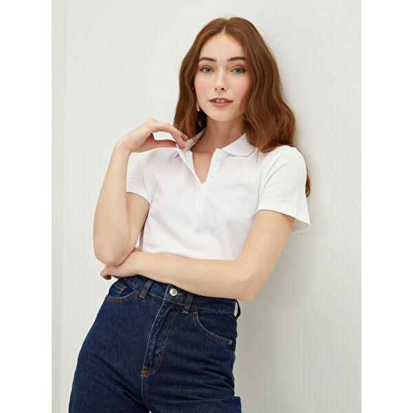 Polo Yaka Düz  Kısa Kollu Pike Kadın Tişört