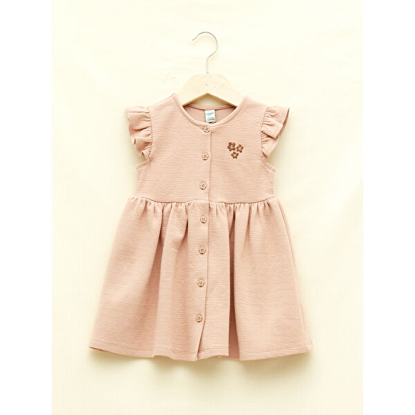 Bisiklet Yaka Kısa Kollu Organik Pamuklu Kız Bebek Elbise
