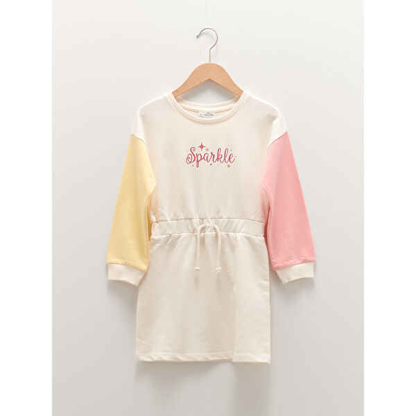 Bisiklet Yaka Baskılı Uzun Kollu Kız Çocuk Elbise Bisiklet Yaka Baskılı Uzun Kollu Kız Çocuk Elbise