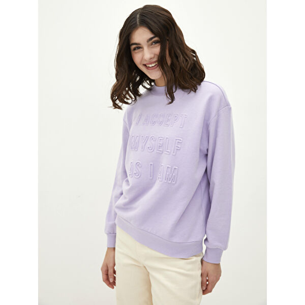 Bisiklet Yaka Yazı Baskılı Uzun Kollu Kadın Sweatshirt Anne Kız Kombini Bisiklet Yaka Yazı Baskılı Uzun Kollu Kadın Sweatshirt Anne Kız Kombini