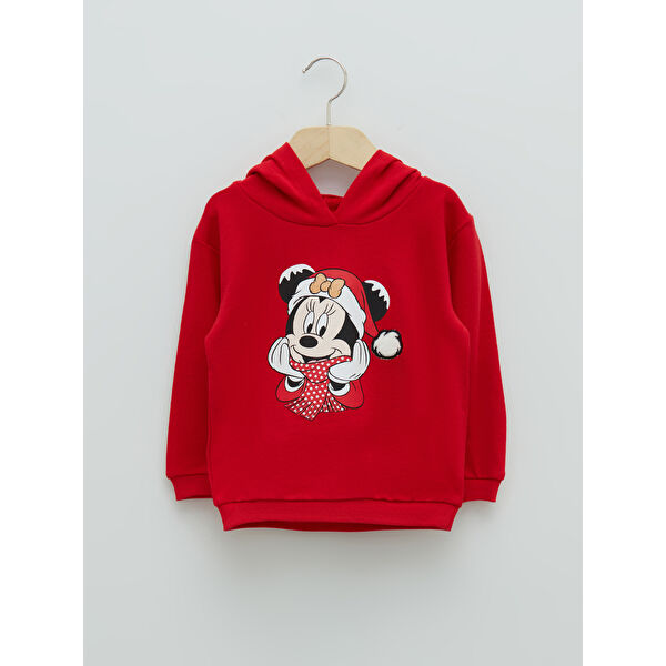 Kapüşonlu Uzun Kollu Minnie Mouse Baskılı Kız Bebek Sweatshirt Kapüşonlu Uzun Kollu Minnie Mouse Baskılı Kız Bebek Sweatshirt