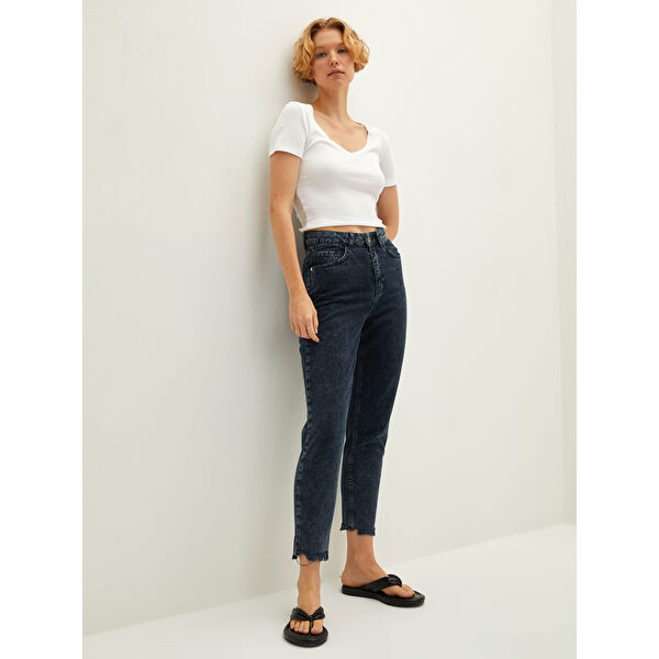 Yüksel Bel Mom Fit Cep Detaylı Kadın Rodeo Jean Pantolon Yüksel Bel Mom Fit Cep Detaylı Kadın Rodeo Jean Pantolon