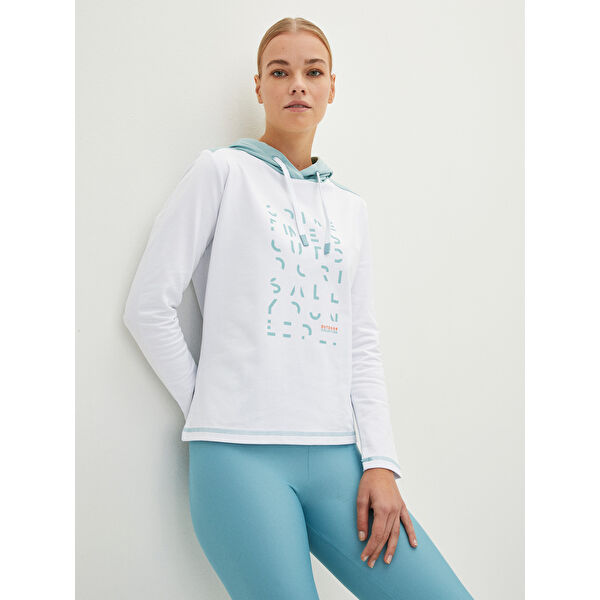 Kapüşonlu Renk Bloklu Uzun Kollu Pamuklu Kadın Sweatshirt Kapüşonlu Renk Bloklu Uzun Kollu Pamuklu Kadın Sweatshirt