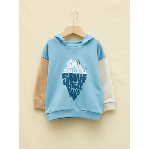 Kapüşonlu Uzun Kollu Baskılı Organik Pamuklu Erkek Bebek Sweatshirt Kapüşonlu Uzun Kollu Baskılı Organik Pamuklu Erkek Bebek Sweatshirt