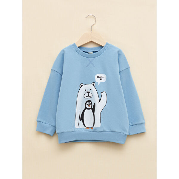 Bisiklet Yaka Uzun Kollu Baskılı Organik Pamuklu Erkek Bebek Sweatshirt Bisiklet Yaka Uzun Kollu Baskılı Organik Pamuklu Erkek Bebek Sweatshirt