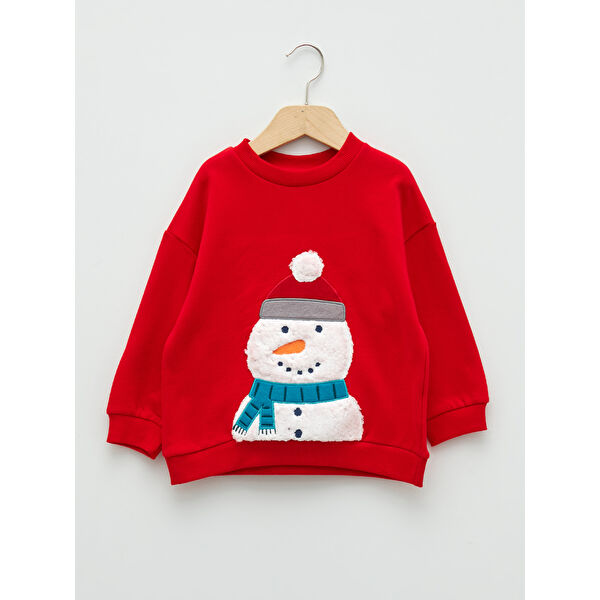 Bisiklet Yaka Uzun Kollu Yılbaşı Temalı Erkek Bebek Sweatshirt