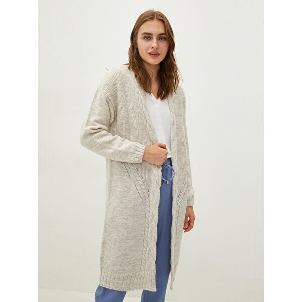 Şal Yaka Kendinden Desenli Uzun Kollu Kadın Triko Hırka Şal Yaka Kendinden Desenli Uzun Kollu Kadın Triko Hırka