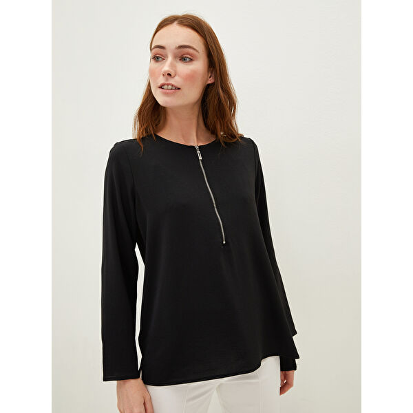 Bisiklet Yaka Düz Uzun Kollu Poplin Kadın Bluz Bisiklet Yaka Düz Uzun Kollu Poplin Kadın Bluz