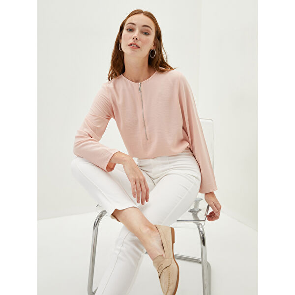 Bisiklet Yaka Düz Uzun Kollu Poplin Kadın Bluz Bisiklet Yaka Düz Uzun Kollu Poplin Kadın Bluz