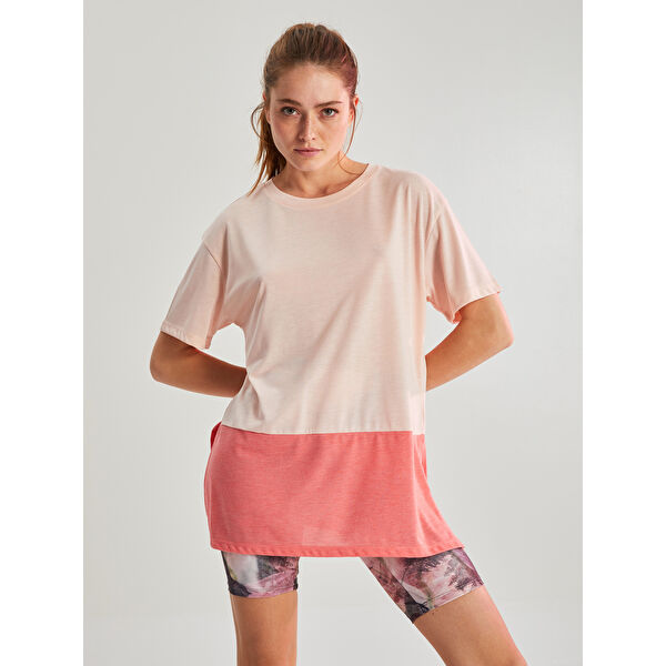 LCW ACTIVE Bisiklet Yaka Renk Bloklu Kısa Kollu Kadın Spor Tunik LCW ACTIVE Bisiklet Yaka Renk Bloklu Kısa Kollu Kadın Spor Tunik