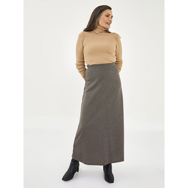 LCW GRACE Beli Lastikli Desenli A Kesim Ponte Kumaş Kadın Etek