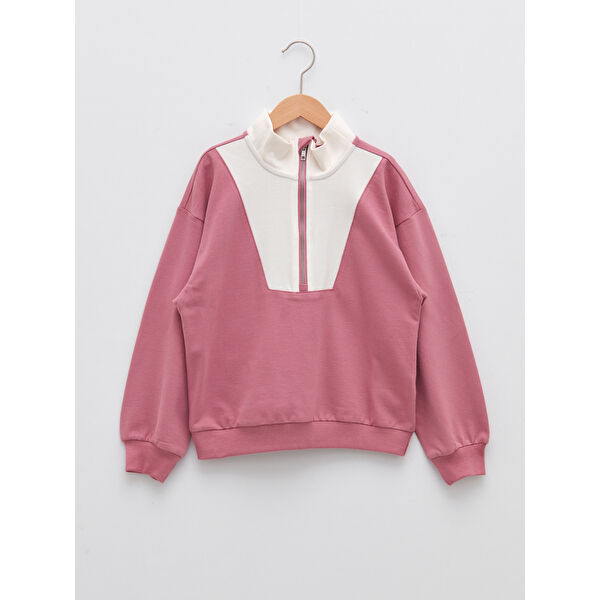 Dik Yaka Renk Bloklu Uzun Kollu Kız Çocuk Sweatshirt Dik Yaka Renk Bloklu Uzun Kollu Kız Çocuk Sweatshirt