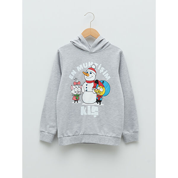 Kapüşonlu Kral Şakir Baskılı Uzun Kollu Erkek Çocuk Sweatshirt