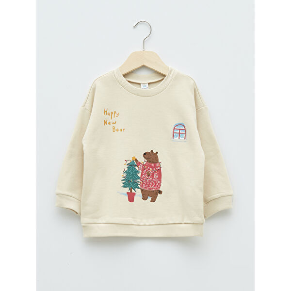 Bisiklet Yaka Uzun Kollu Yılbaşı Temalı Erkek Bebek Sweatshirt