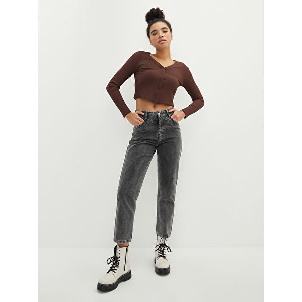 Yüksek Bel Straight Fit Cep Detaylı Kadın Rodeo Jean Pantolon Yüksek Bel Straight Fit Cep Detaylı Kadın Rodeo Jean Pantolon