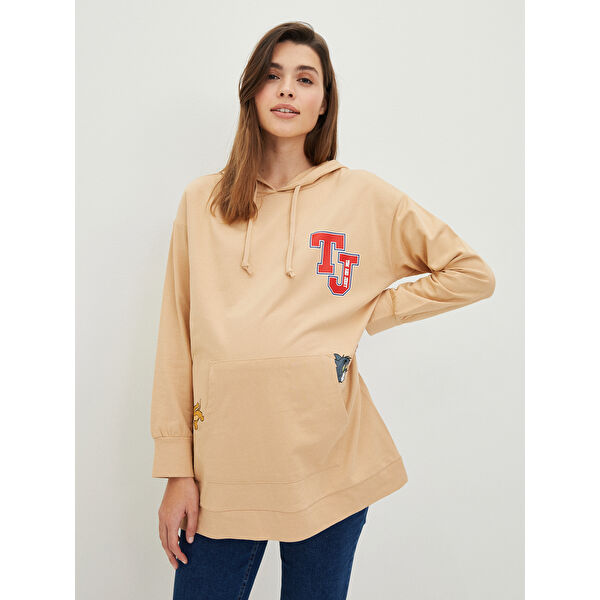 Kapüşonlu Tom&Jerry Baskılı Uzun Kollu Hamile Sweatshirt Kapüşonlu Tom&Jerry Baskılı Uzun Kollu Hamile Sweatshirt