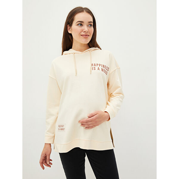 Kapüşonlu Slogan Baskılı Uzun Kollu Hamile Sweatshirt Kapüşonlu Slogan Baskılı Uzun Kollu Hamile Sweatshirt