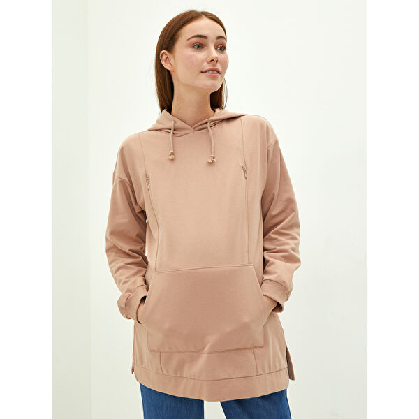 Kapüşon Yaka Düz Cep Detaylı Uzun Kollu Emzirme Özellikli Hamile Sweatshirt Kapüşon Yaka Düz Cep Detaylı Uzun Kollu Emzirme Özellikli Hamile Sweatshirt
