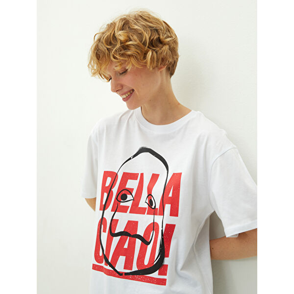 LCW CASUAL Bisiklet Yaka La Casa De Papel Baskılı Kısa Kollu Pamuklu Kadın Tişört