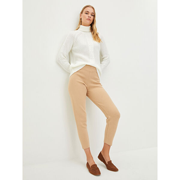 Beli Lastikli Düz Kadın Triko Pantolon Beli Lastikli Düz Kadın Triko Pantolon