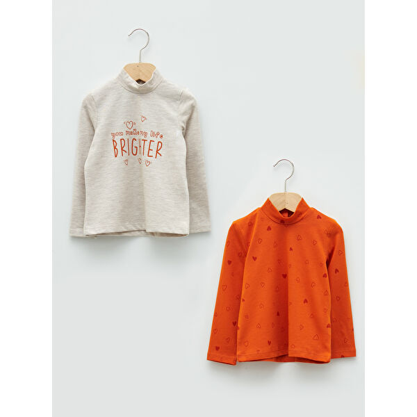 Balıkçı Yaka Uzun Kollu Kız Bebek Tişört 2'li