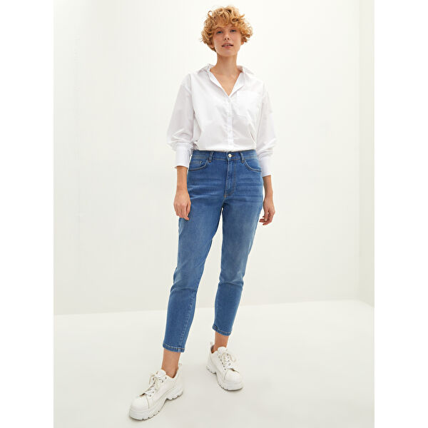 Standart Fit Düz Cep Detaylı Kadın Rodeo Jean Pantolon Standart Fit Düz Cep Detaylı Kadın Rodeo Jean Pantolon