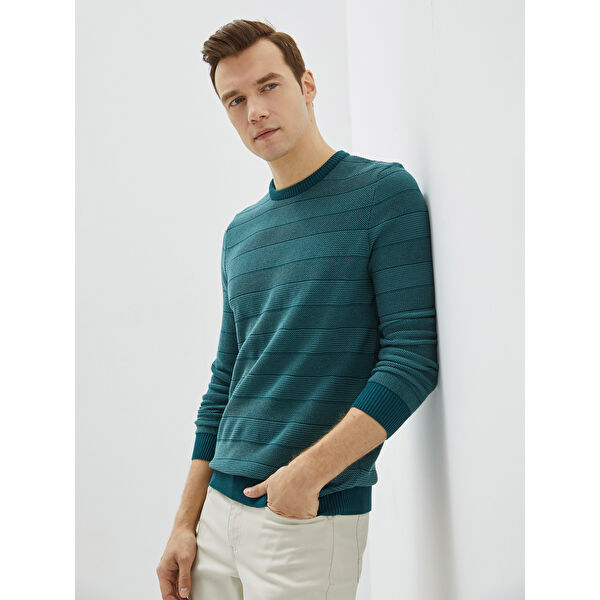 Bisiklet Yaka Uzun Kollu Çizgili Erkek Triko Kazak