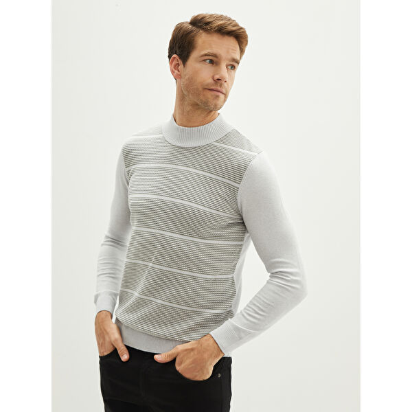 Yarım Balıkçı Yaka Uzun Kollu Çizgili Erkek Triko Kazak