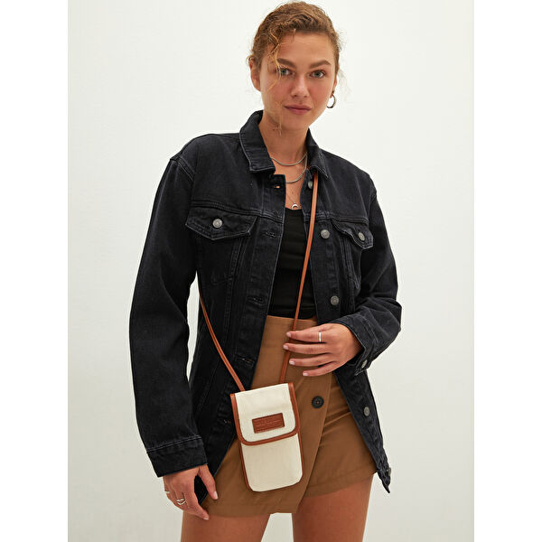 Etiket Baskılı Kadın Telefon Çantası