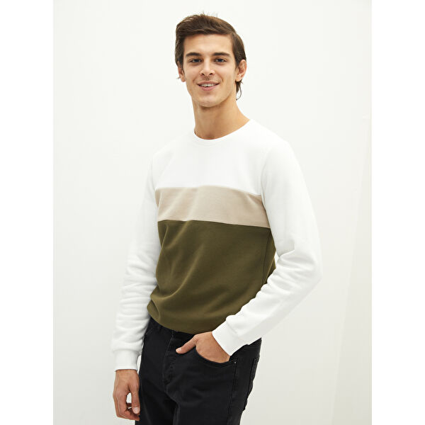 Bisiklet Yaka Uzun Kollu Renk Bloklu Erkek Sweatshirt