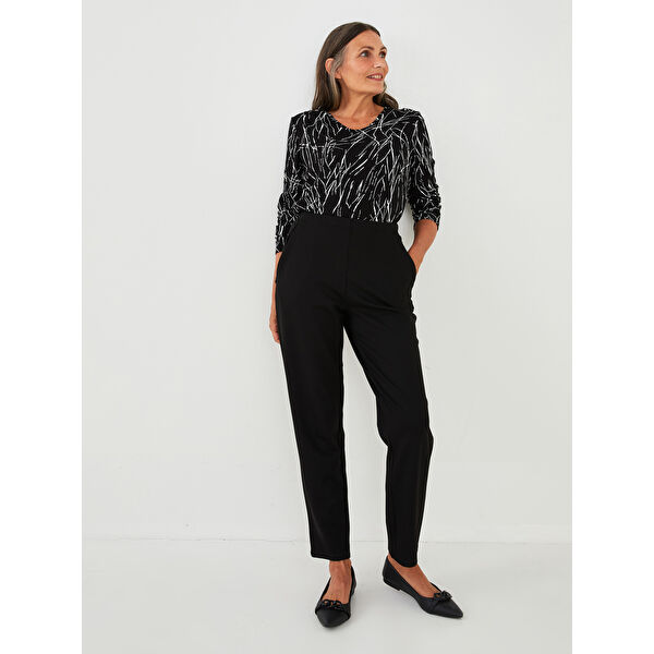 Beli Lastikli Düz Cep Detaylı Ponte Kumaş Kadın Pantolon