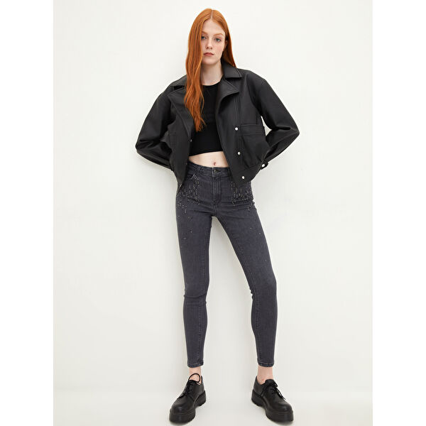 Normal Bel Skinny Fit Cepli Taş İşlemeli Kadın Rodeo Jean Pantolon Normal Bel Skinny Fit Cepli Taş İşlemeli Kadın Rodeo Jean Pantolon