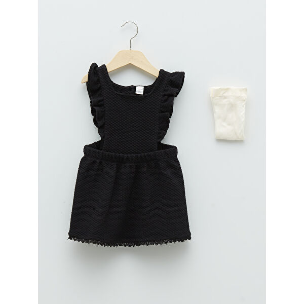 Kare Yaka Kendinden Desenli Kız Bebek Elbise ve Külotlu Çorap 2'li Takım Kare Yaka Kendinden Desenli Kız Bebek Elbise ve Külotlu Çorap 2'li Takım