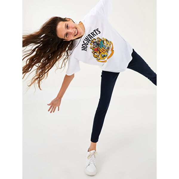 XSIDE Bisiklet Yaka Harry Potter Baskılı Kısa Kollu Pamuklu Kadın Tişört