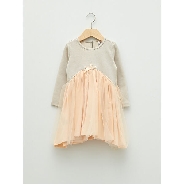 Bisiklet Yaka Uzun Kollu Tül Detaylı Kız Bebek Elbise Bisiklet Yaka Uzun Kollu Tül Detaylı Kız Bebek Elbise