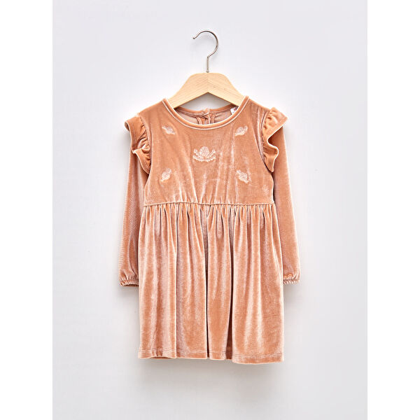 Bisiklet Yaka Uzun Kollu Nakış Detaylı Kadife Kız Bebek Elbise Bisiklet Yaka Uzun Kollu Nakış Detaylı Kadife Kız Bebek Elbise
