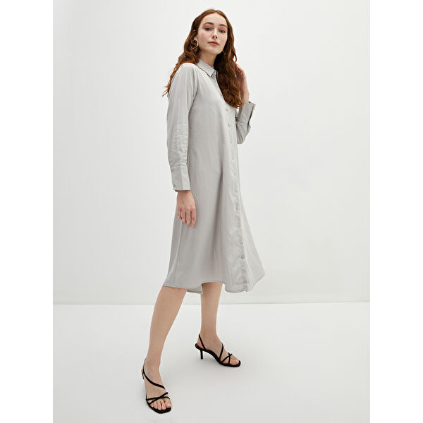 Gömlek Yaka Düz Uzun Kollu Poplin Kadın Elbise Gömlek Yaka Düz Uzun Kollu Poplin Kadın Elbise