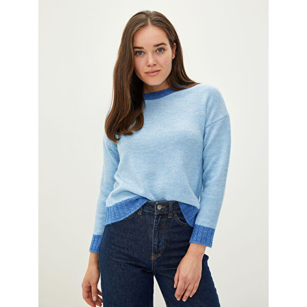 Bisiklet Yaka Düz Uzun Kollu Kadın Triko Kazak