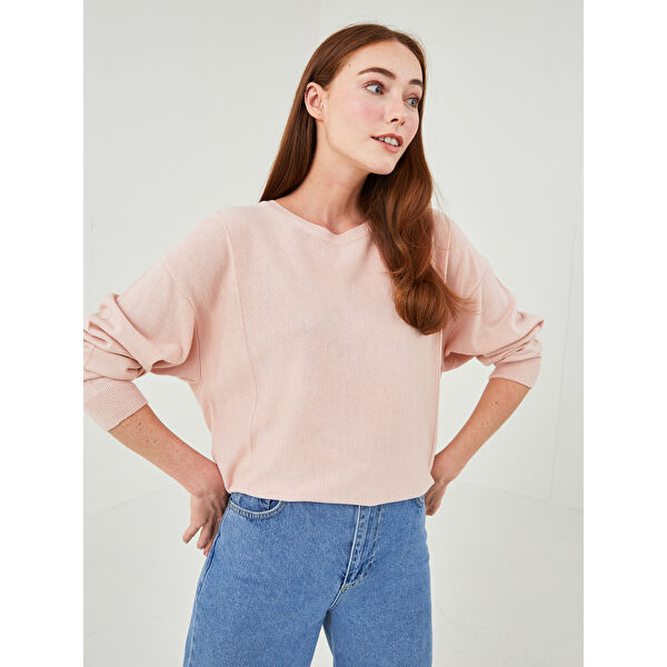 Bisiklet Yaka Düz Uzun Kollu Kadın Triko Kazak