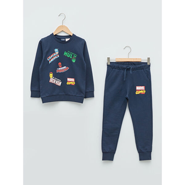 Bisiklet Yaka Avengers Baskılı Uzun Kollu Erkek Çocuk Sweatshirt ve Eşofman Altı