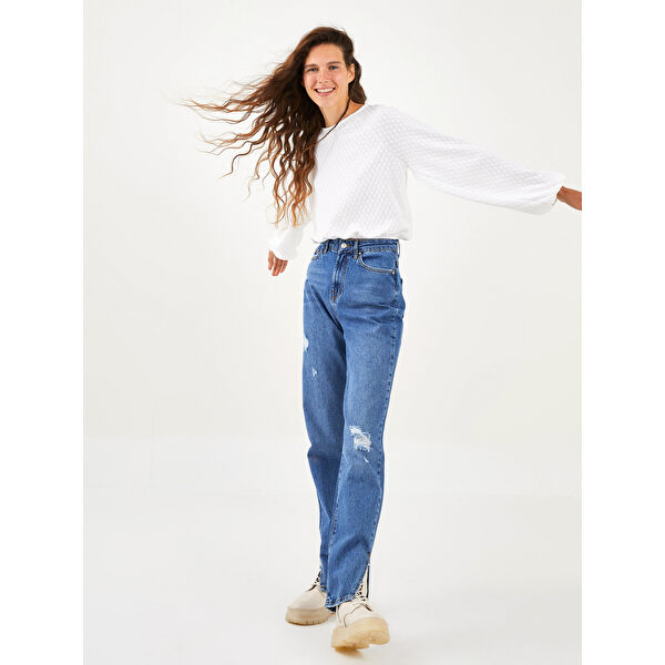 Standart Fit Cep Detaylı Kadın Jean Pantolon Standart Fit Cep Detaylı Kadın Jean Pantolon