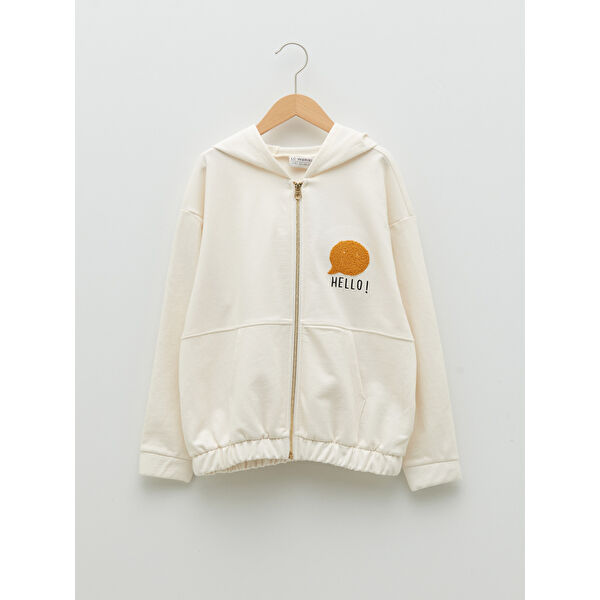 Kapüşonlu Baskılı Uzun Kollu Kız Çocuk Fermuarlı Sweatshirt