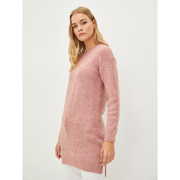 Bisiklet Yaka Kendinden Desenli Uzun Kollu Kadın Triko Tunik Bisiklet Yaka Kendinden Desenli Uzun Kollu Kadın Triko Tunik