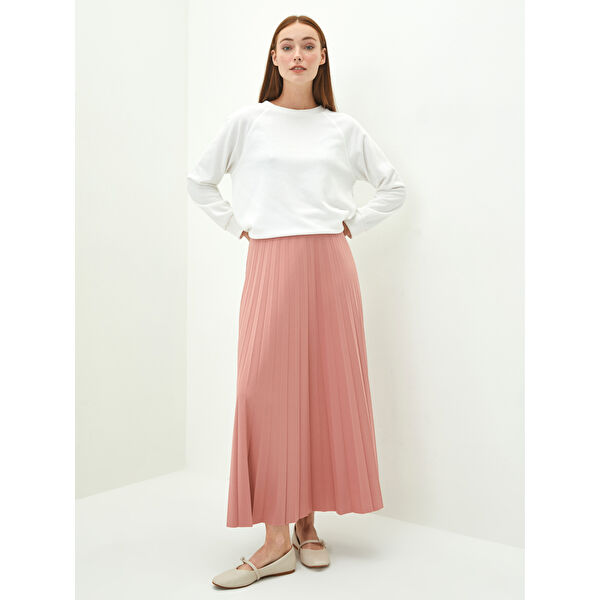 Beli Lastikli Düz Kadın Pileli Etek