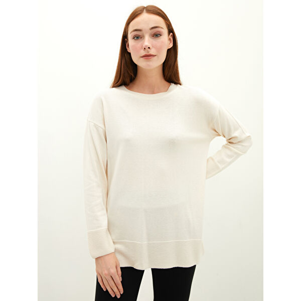 Bisiklet Yaka Düz Uzun Kollu Kadın Triko Kazak